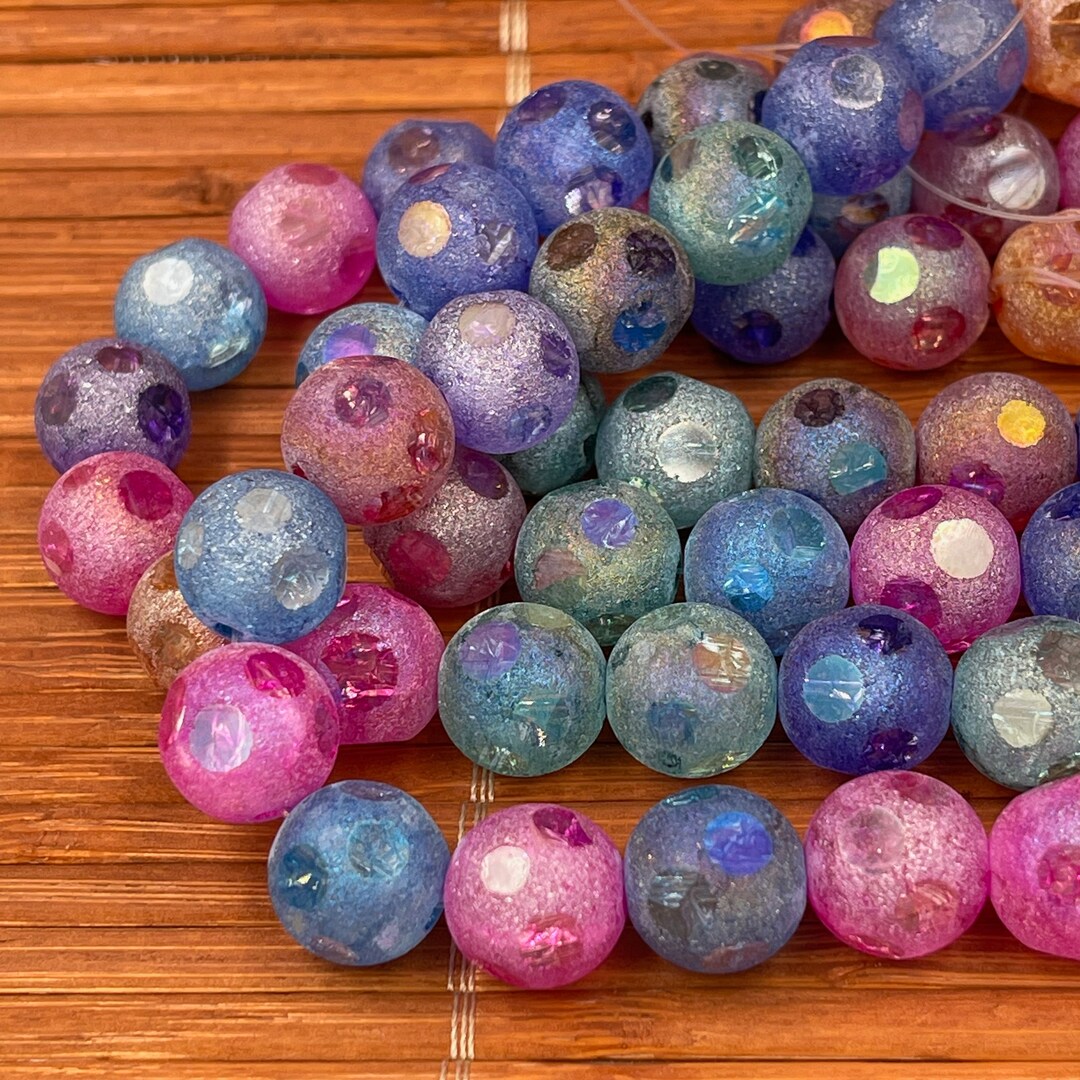 Rainbow Spotted Crystal Bead Mix - 12mm Round Glass Beads - 14 Inch ...