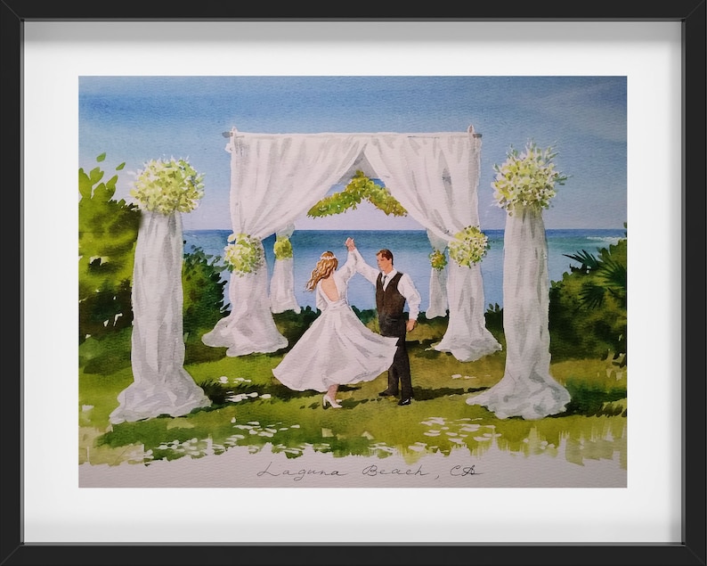 Custom Wedding Venue Watercolor Painting: Personalized Bride & Groom ...