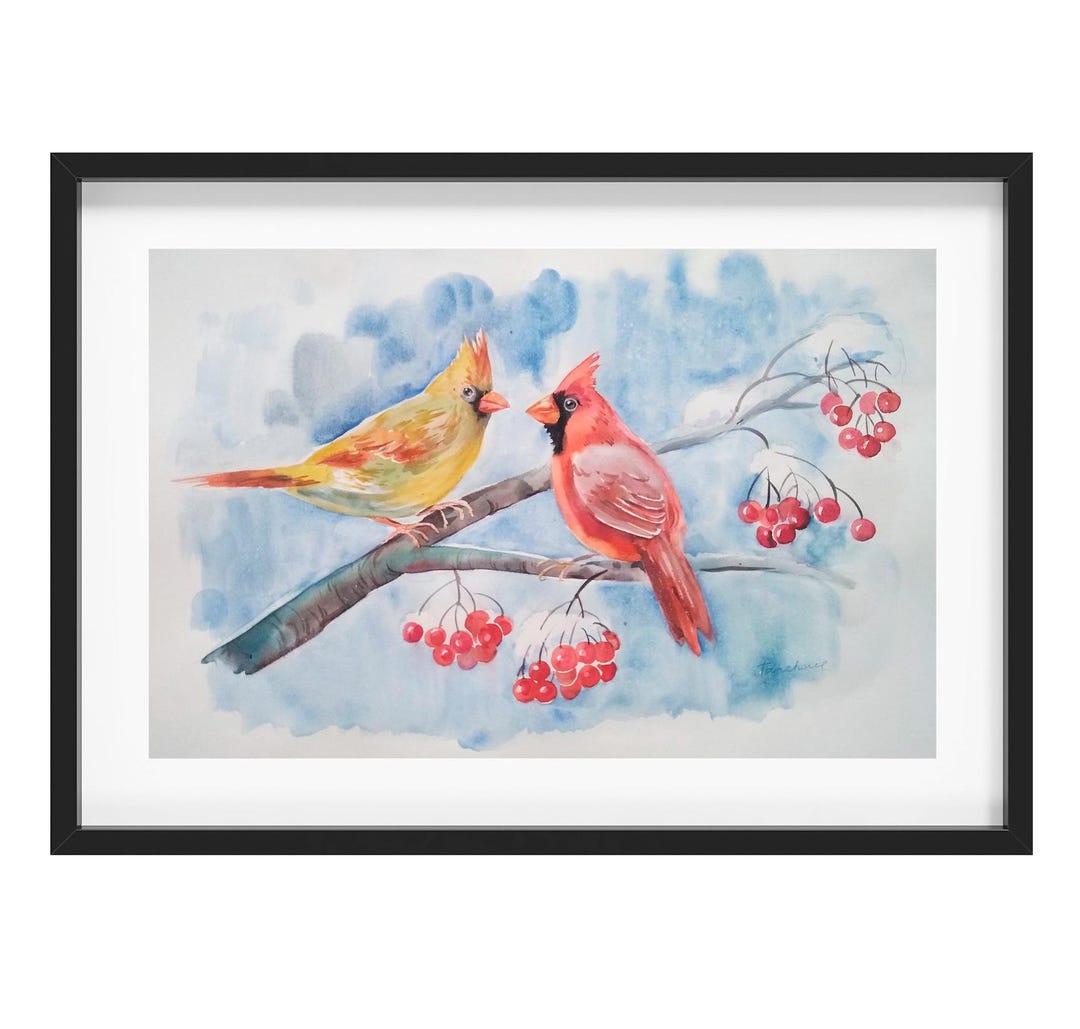 Cardinal Birds Painting, Original Watercolor , Home Décor, Gift Artwork ...