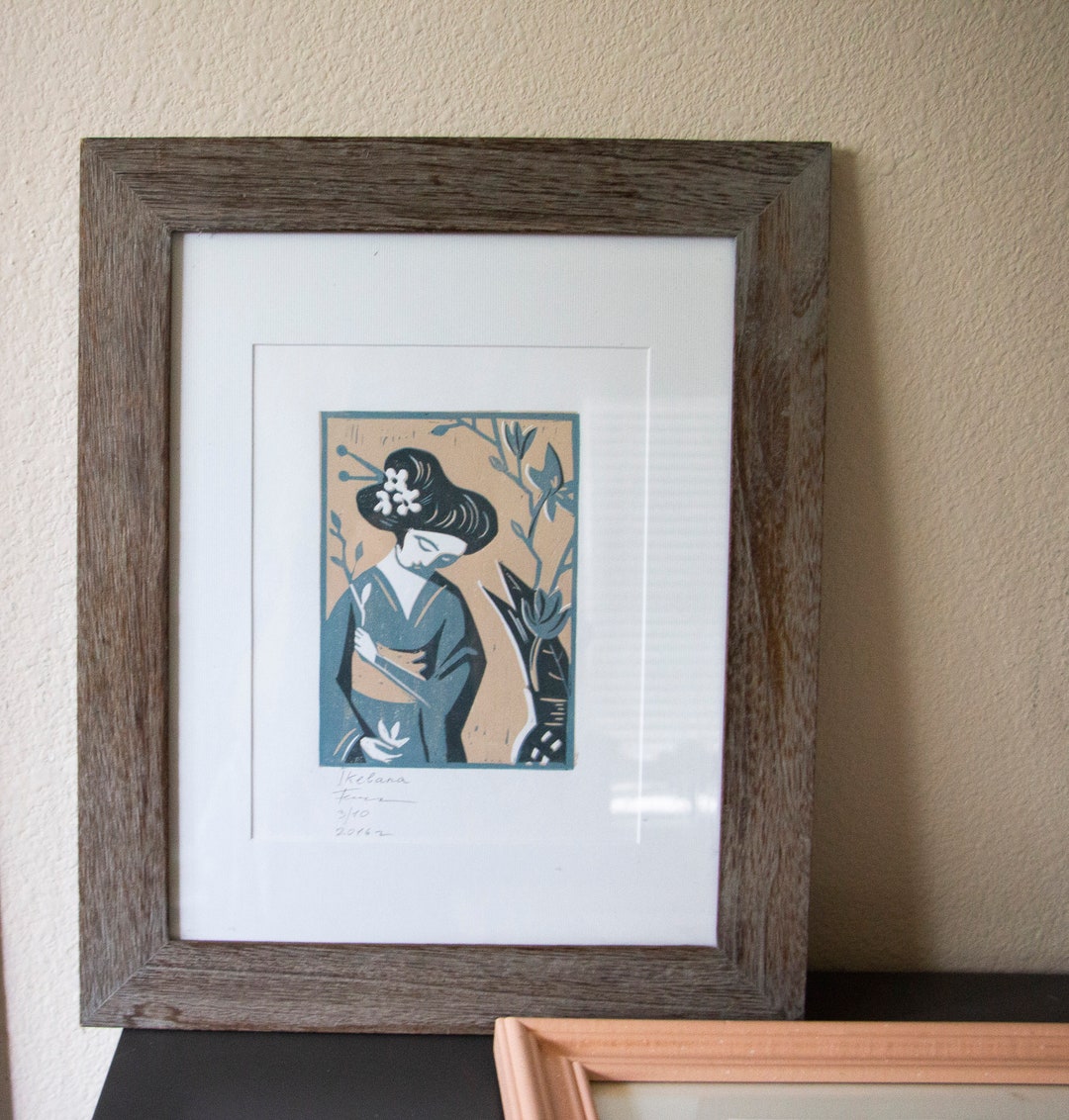 Original Color linograbado, Obra de arte original, Geisha, Linograbado ...