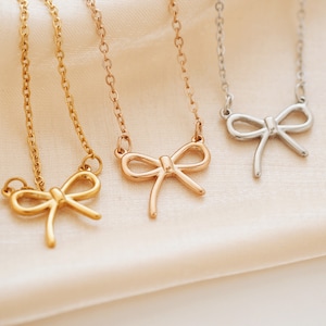 Dainty Bow Necklace for Her Minimalist Bowknot Pendant Gold Bow Jewelry ...