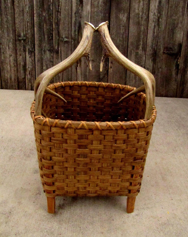 Handmade Reed Basket With Mule Deer Antler Handles Wool - Etsy