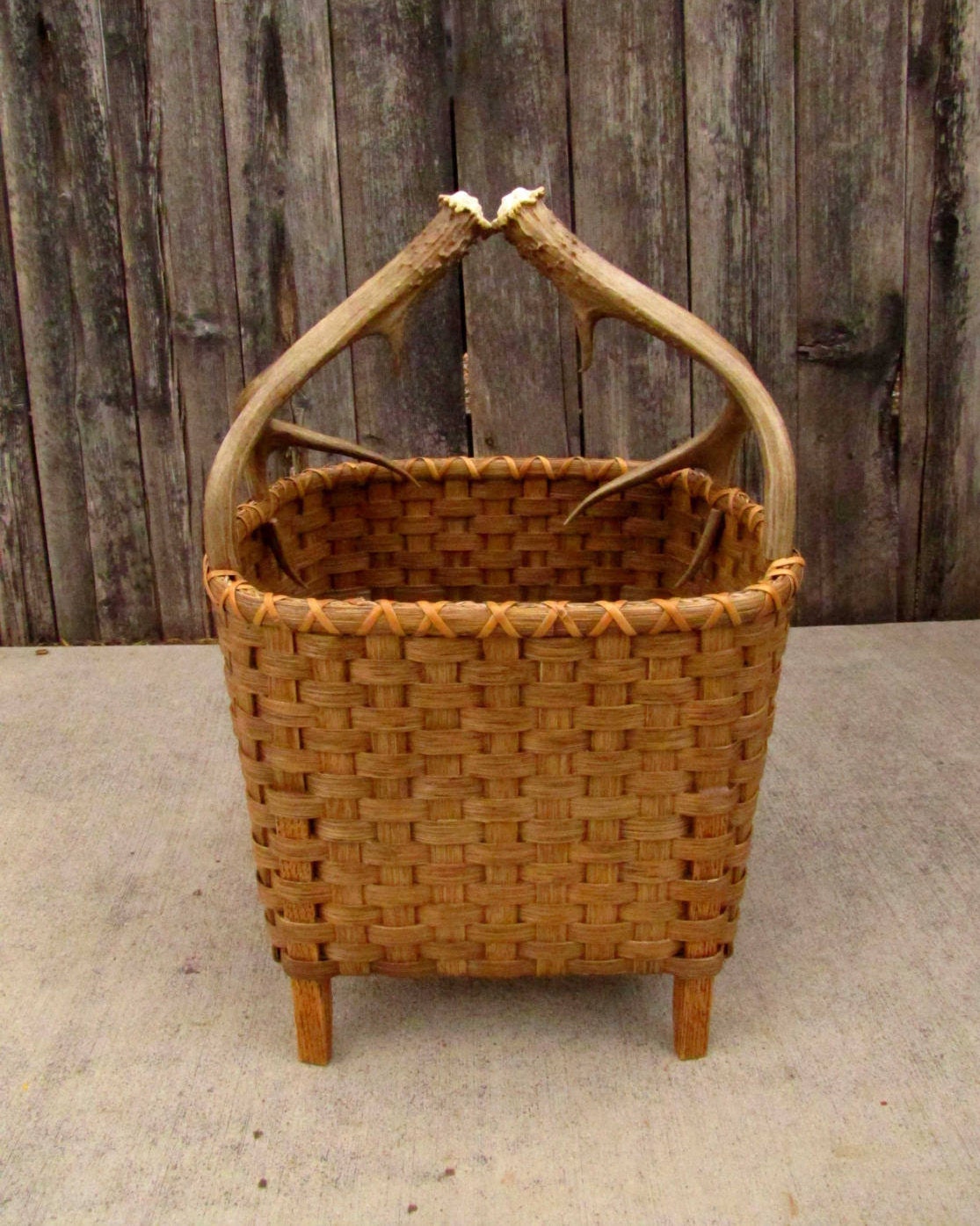 Handmade Reed Basket With Mule Deer Antler Handles, Wool Drying Basket ...