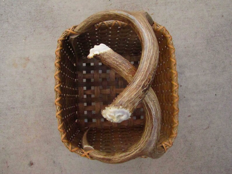 Handmade Reed Basket With Mule Deer Antler Handles, Wool Drying Basket ...