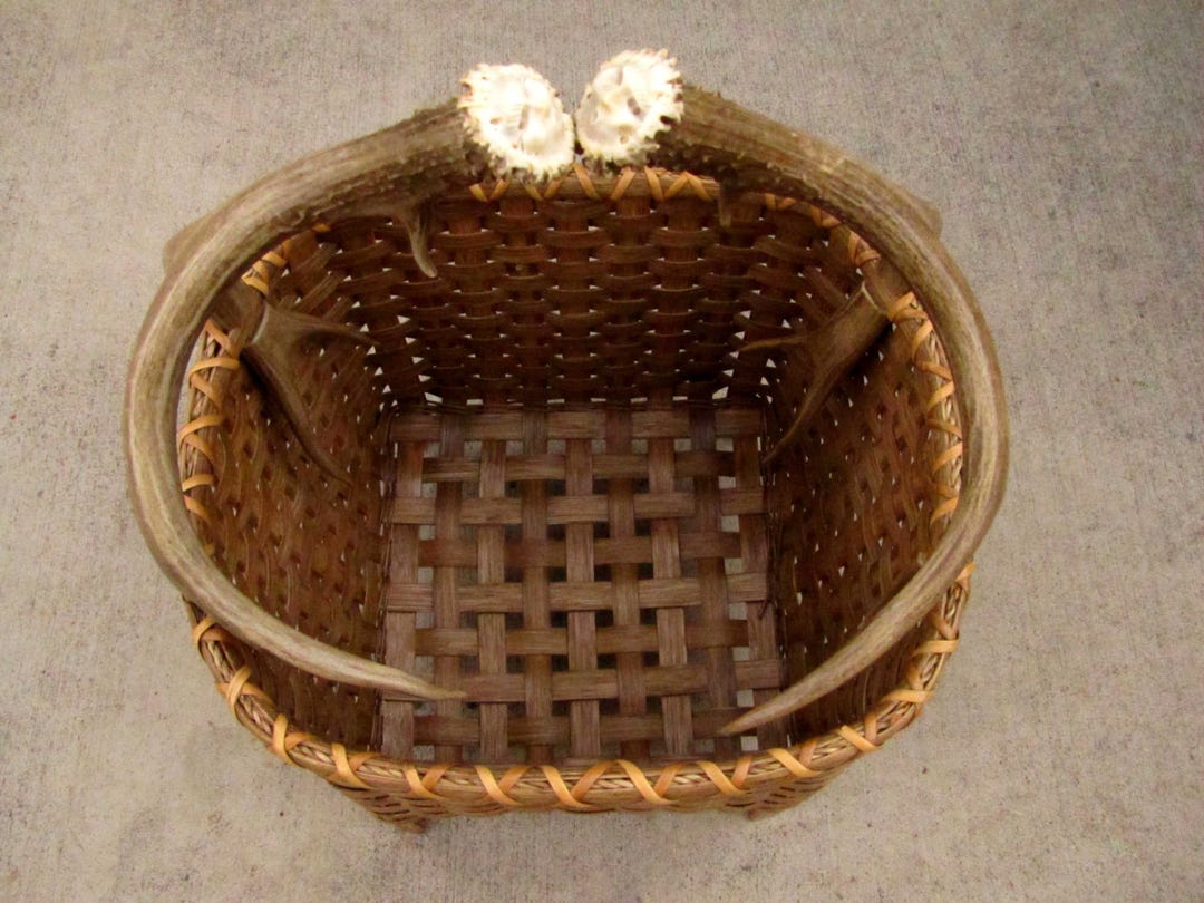 Handmade Reed Basket With Mule Deer Antler Handles, Wool Drying Basket ...