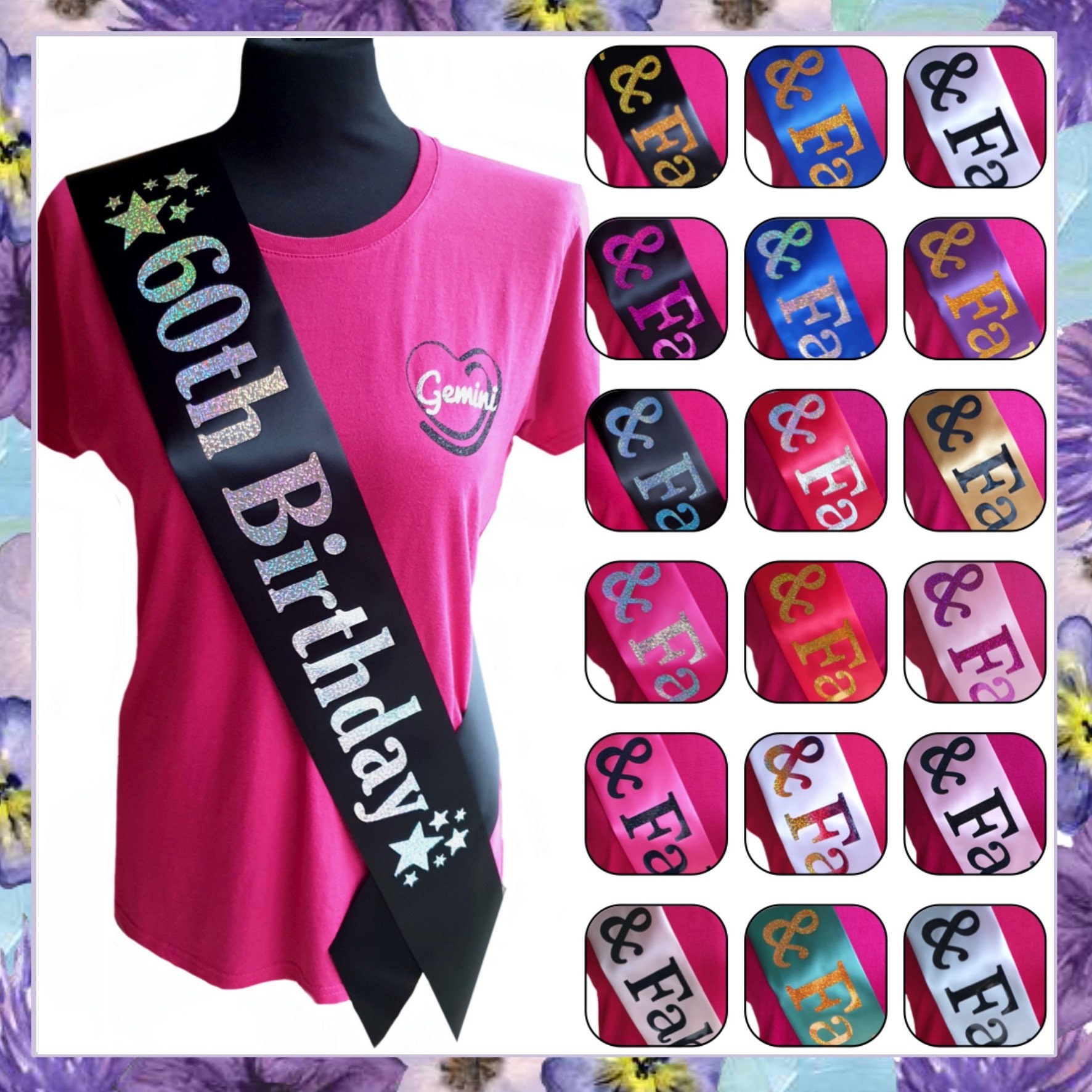60th Birthday Star Sash - Choose Your Colour - Glitter 60 Sash - 60th ...