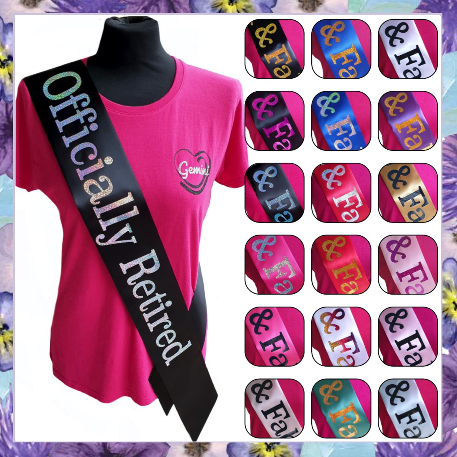 Retirement Sashes - Choose Your Colour and Design - High Quality Ribbon ...