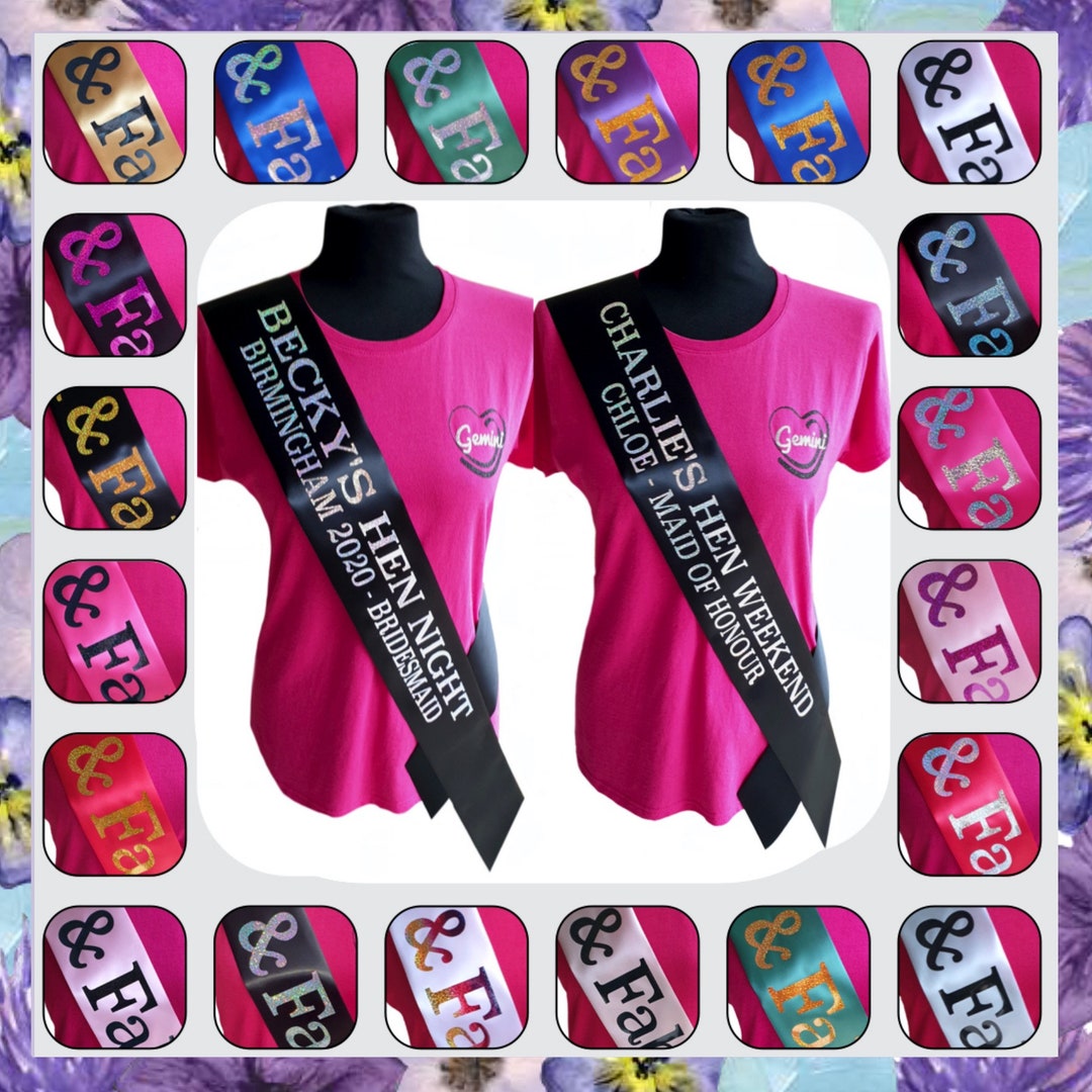 Personalised Hen Party Sashes - Choose Your Text and Colours - Wedding ...