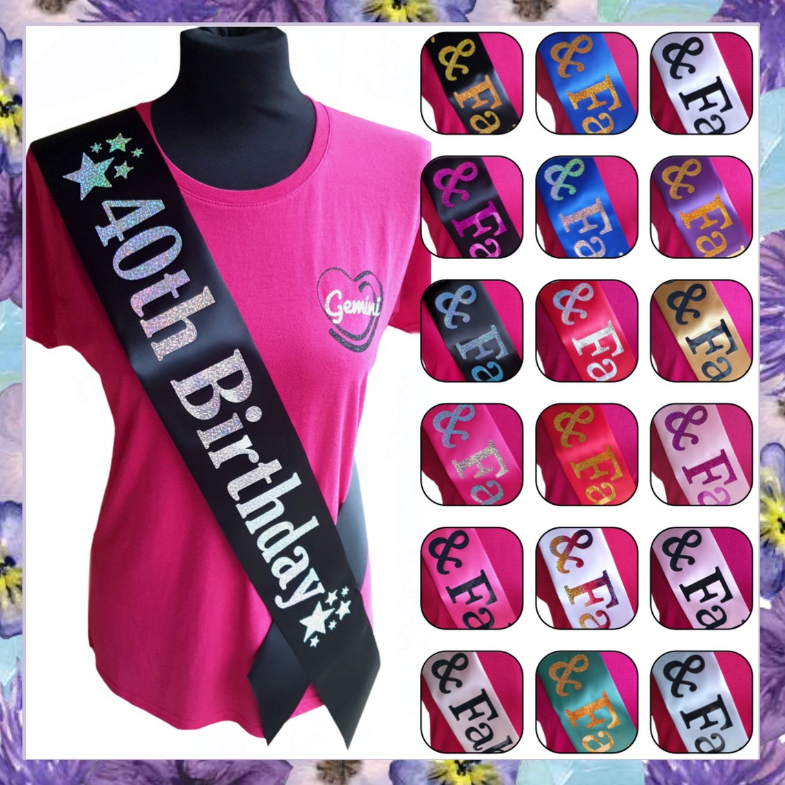 40th Birthday Star Sash Choose Your Colour Glitter 40 Sash - Etsy