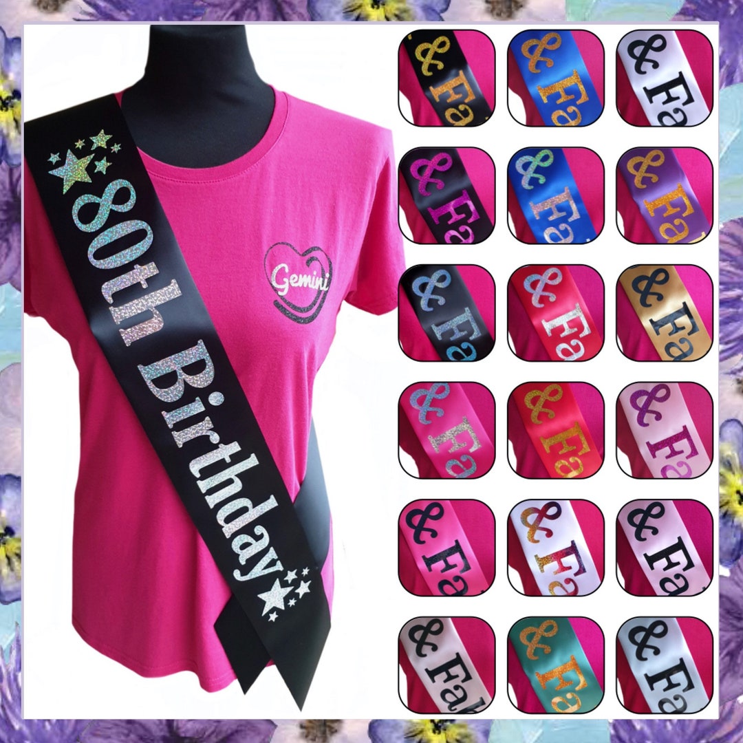 80th Birthday Star Sash - Glitter 80 Sash - 80th Birthday Sash - Choose ...