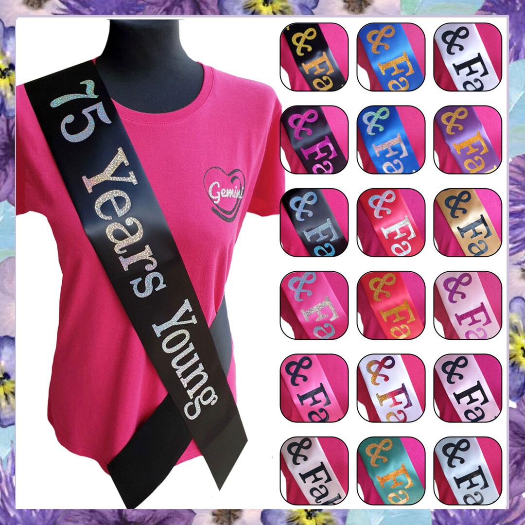 75 Years Young Birthday Sash - Choose Your Colour - Glitter 75 Sash ...