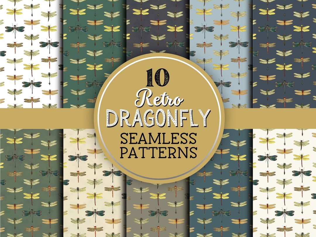 10 Retro Dragonfly Seamless Patterns Printable Dragonfly Digital ...