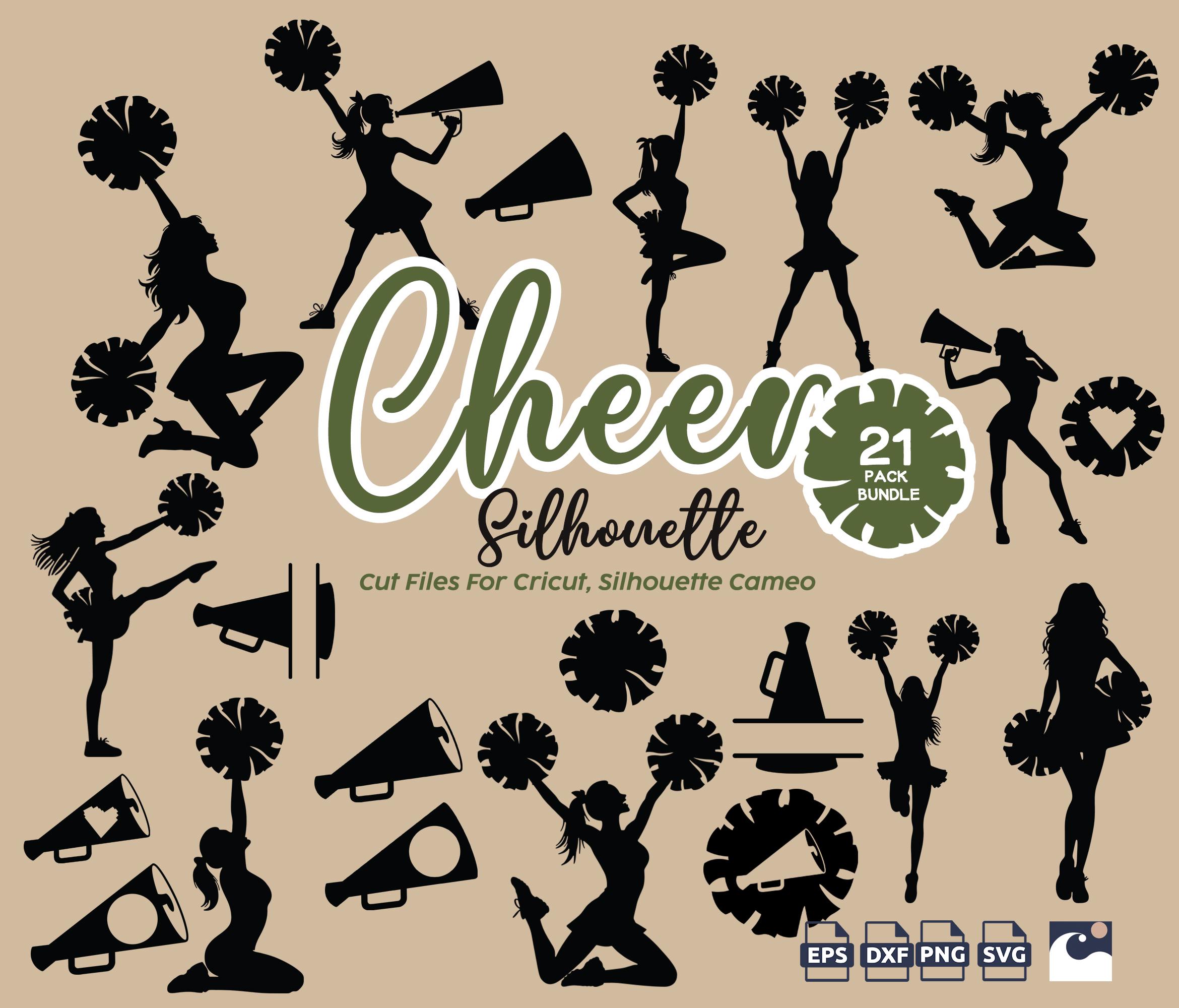 Silhouette Cheer Svg Dxf, Cheerleader Svg, Pom Pom Svg, Cheerleading ...