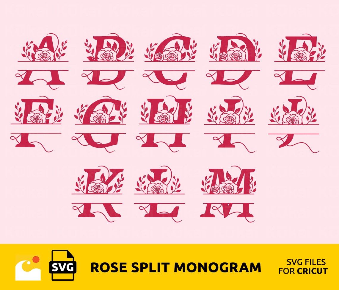Rose Split Monogram Letters SVG Floral Alphabet Designs for DIY Crafts ...