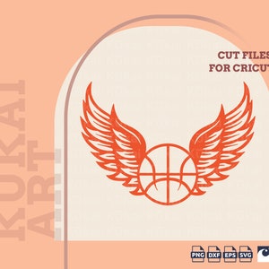 Basketball Wings Svg Dxf Png, Angel, Flying, Basketball Ball, Player ...