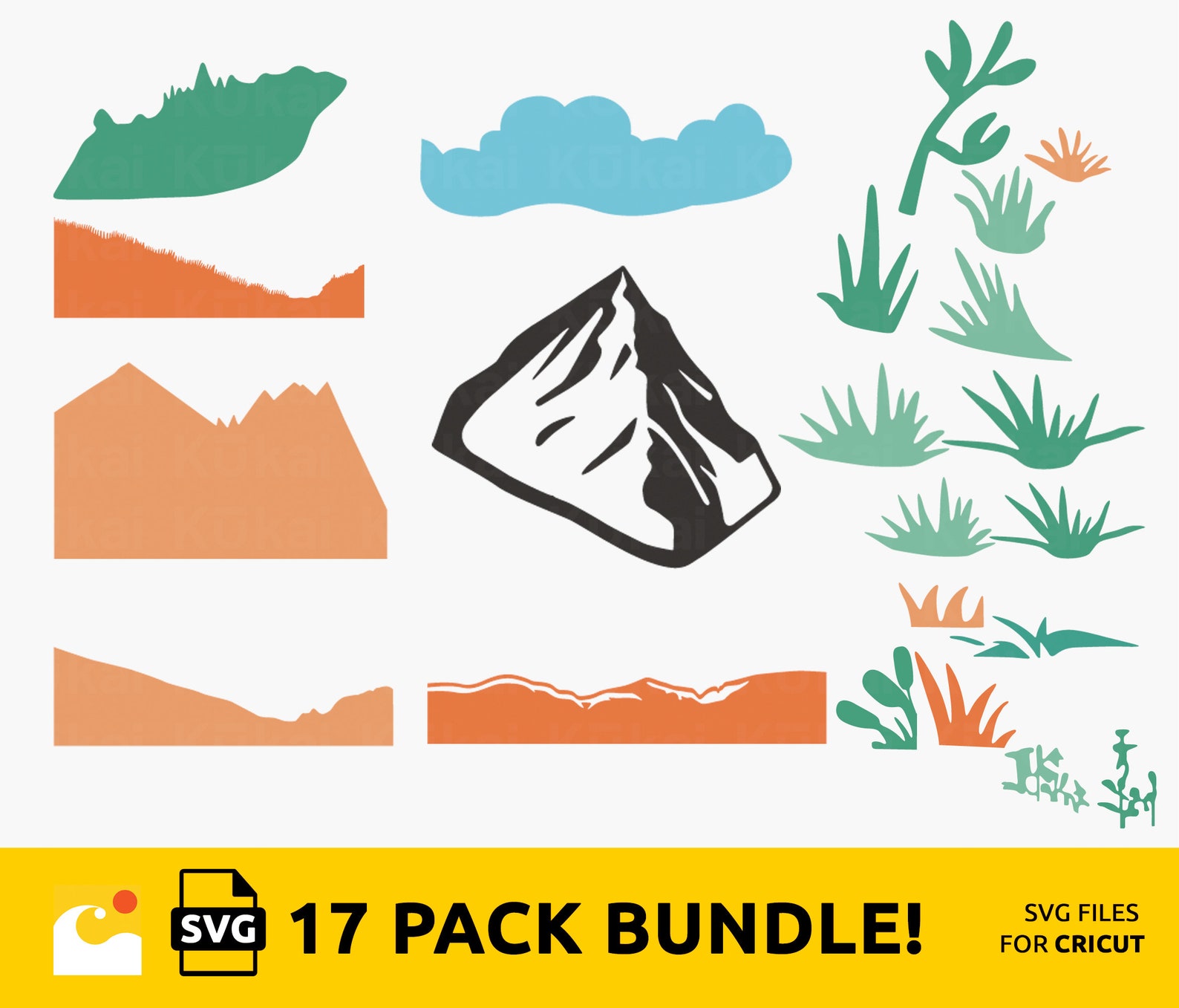 Nature Landscape Svg Bundle, Mountain Svg, Hill Svg, Grass Svg, Plants ...