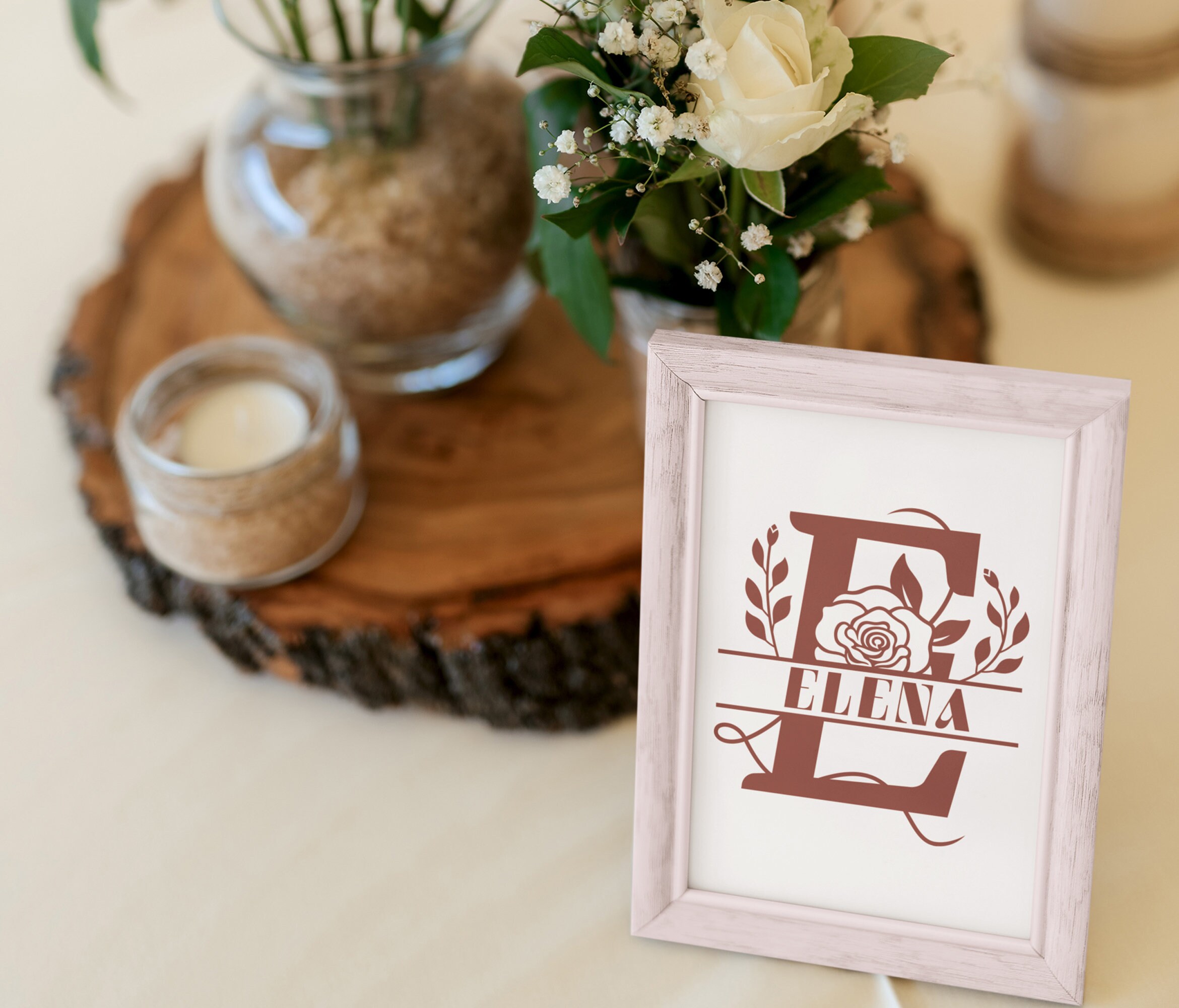 Rose Split Monogram Letters SVG Floral Alphabet Designs for DIY Crafts ...