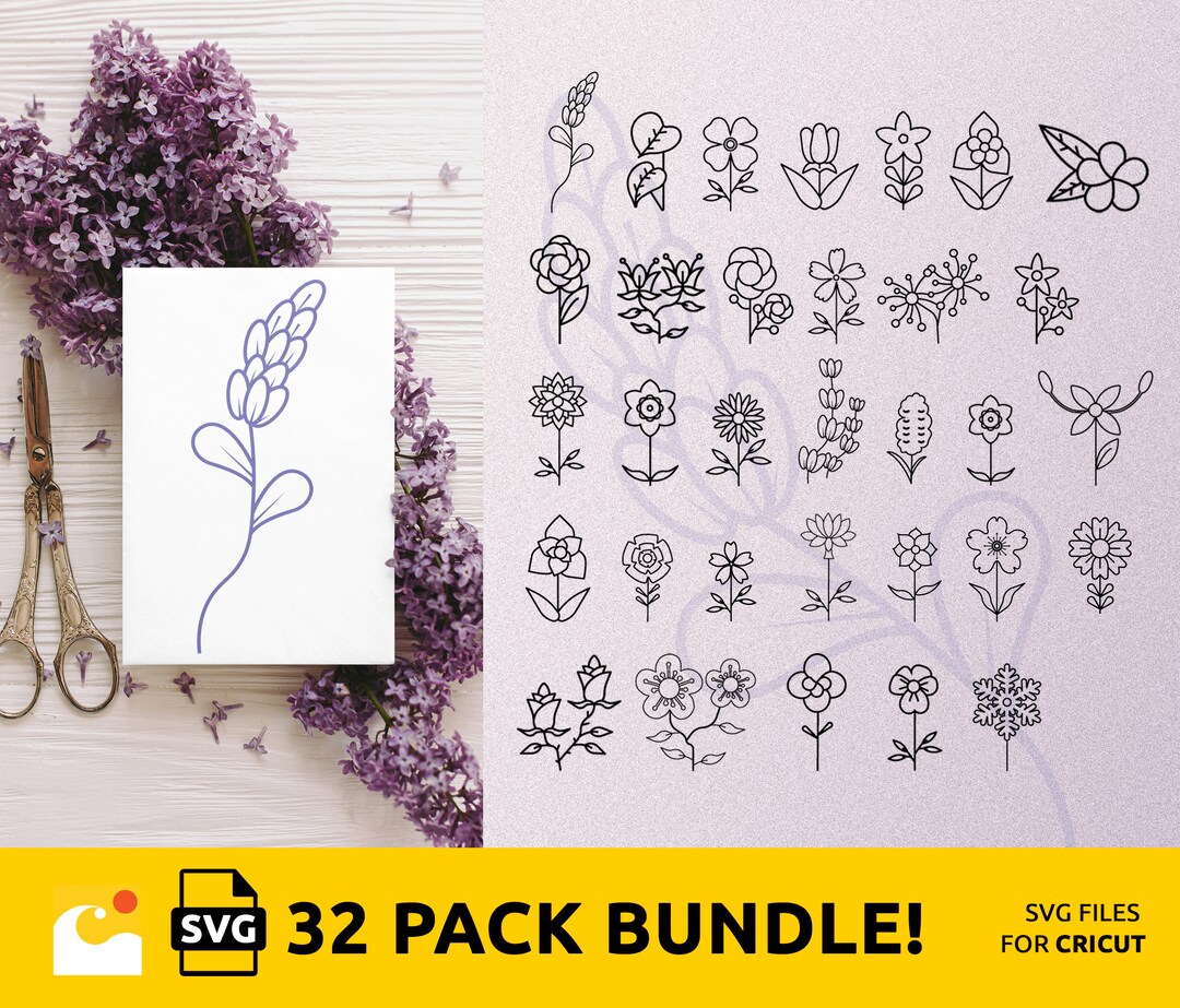 Flower Outline Svg Bundle, Flower Clipart, Wildflowers Svg, Floral Svg ...