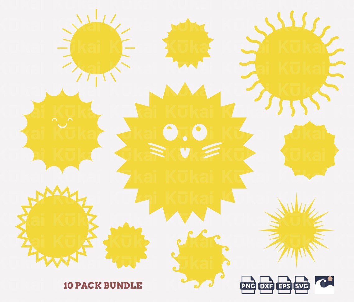 Sun Svg Bundle, Summer, Nature Svg, Sun Face Svg, Sun Png, Cute Sun Svg ...