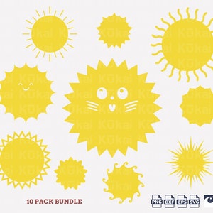 Sun Svg Bundle, Summer, Nature Svg, Sun Face Svg, Sun Png, Cute Sun Svg ...