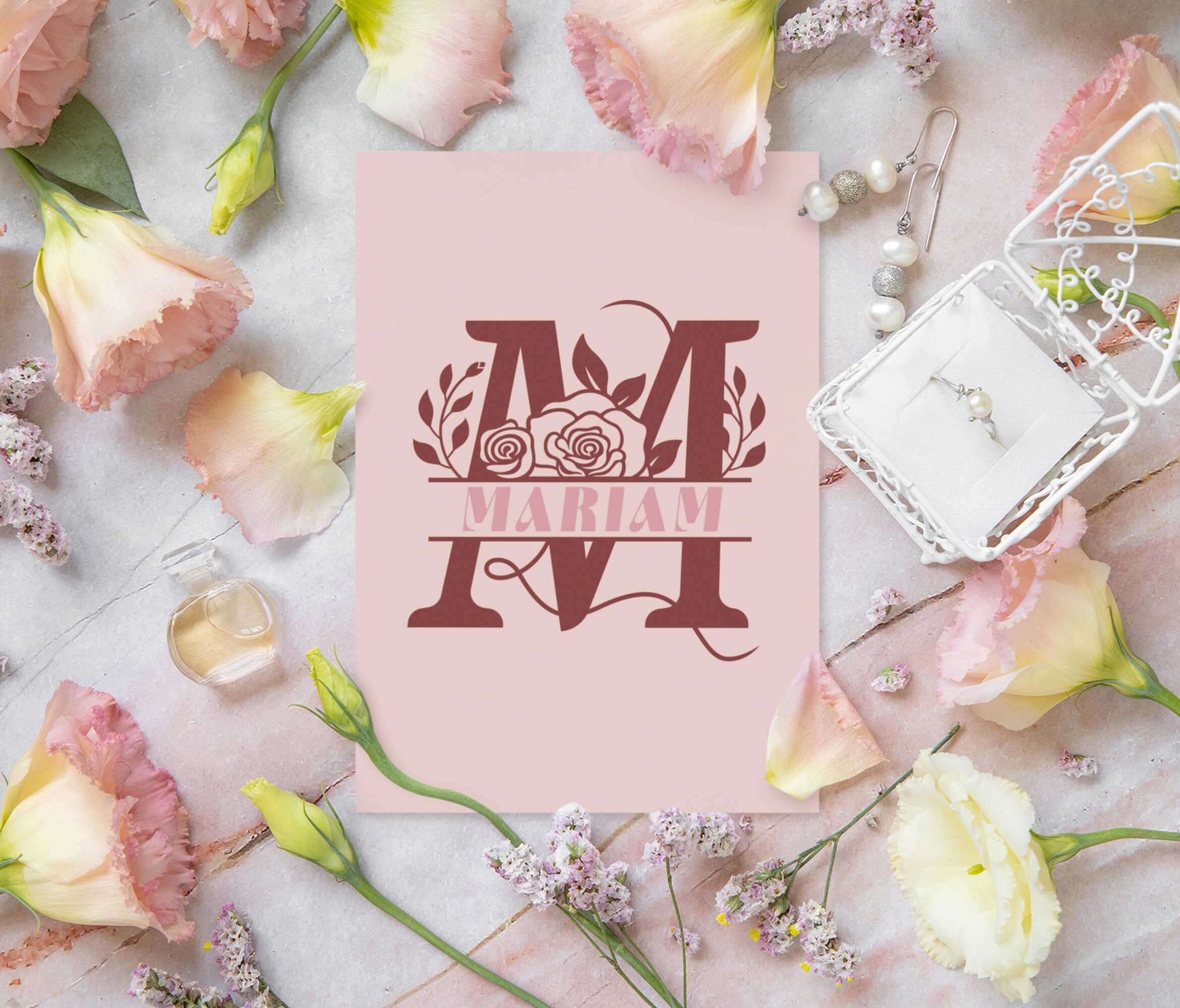 Rose Split Monogram Letters SVG Floral Alphabet Designs for DIY Crafts ...
