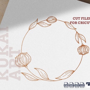 Round Floral Frame Svg, Wedding Svg, Floral Wreath Svg, Flower Frame ...