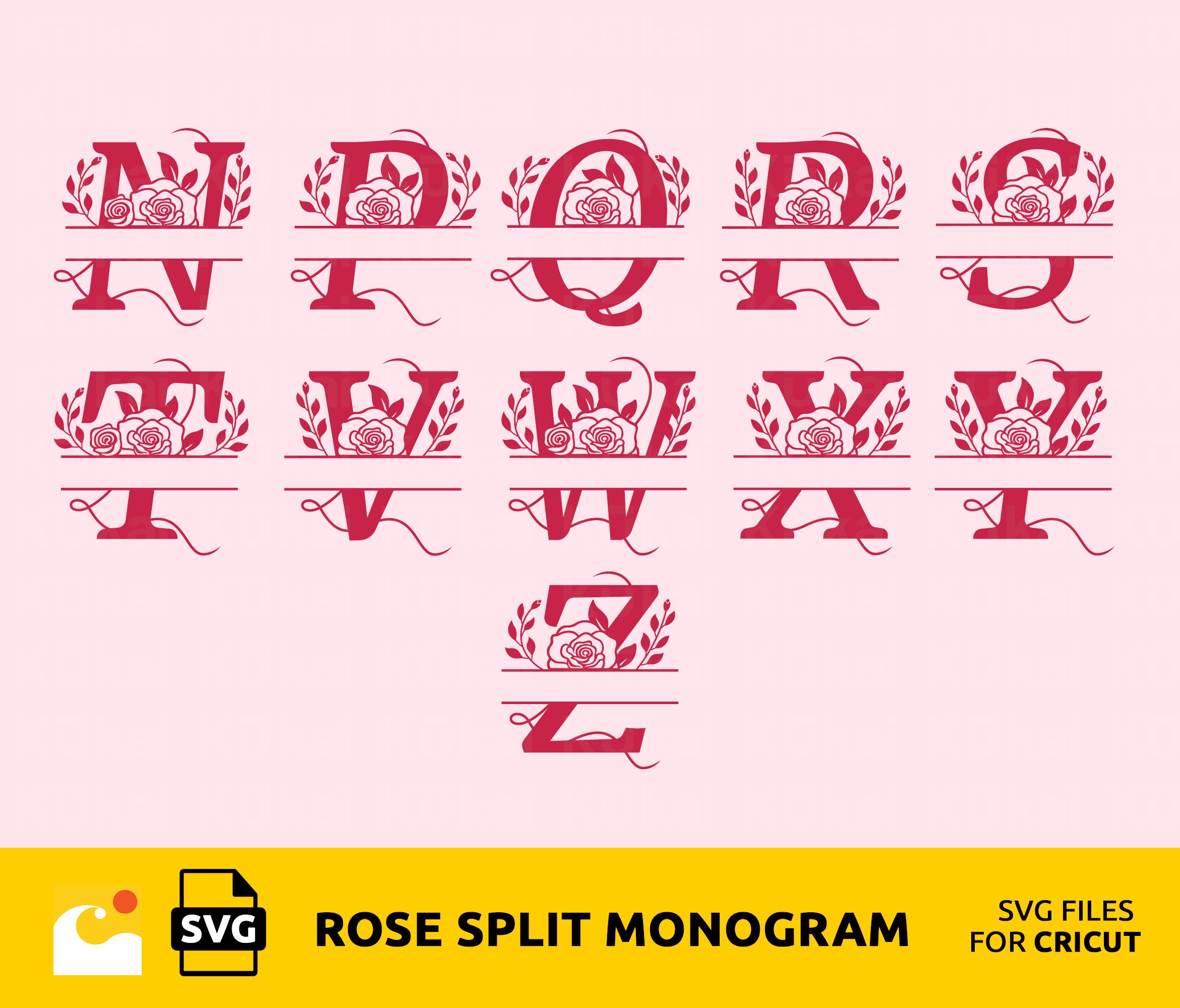 Rose Split Monogram Letters SVG Floral Alphabet Designs for DIY Crafts ...