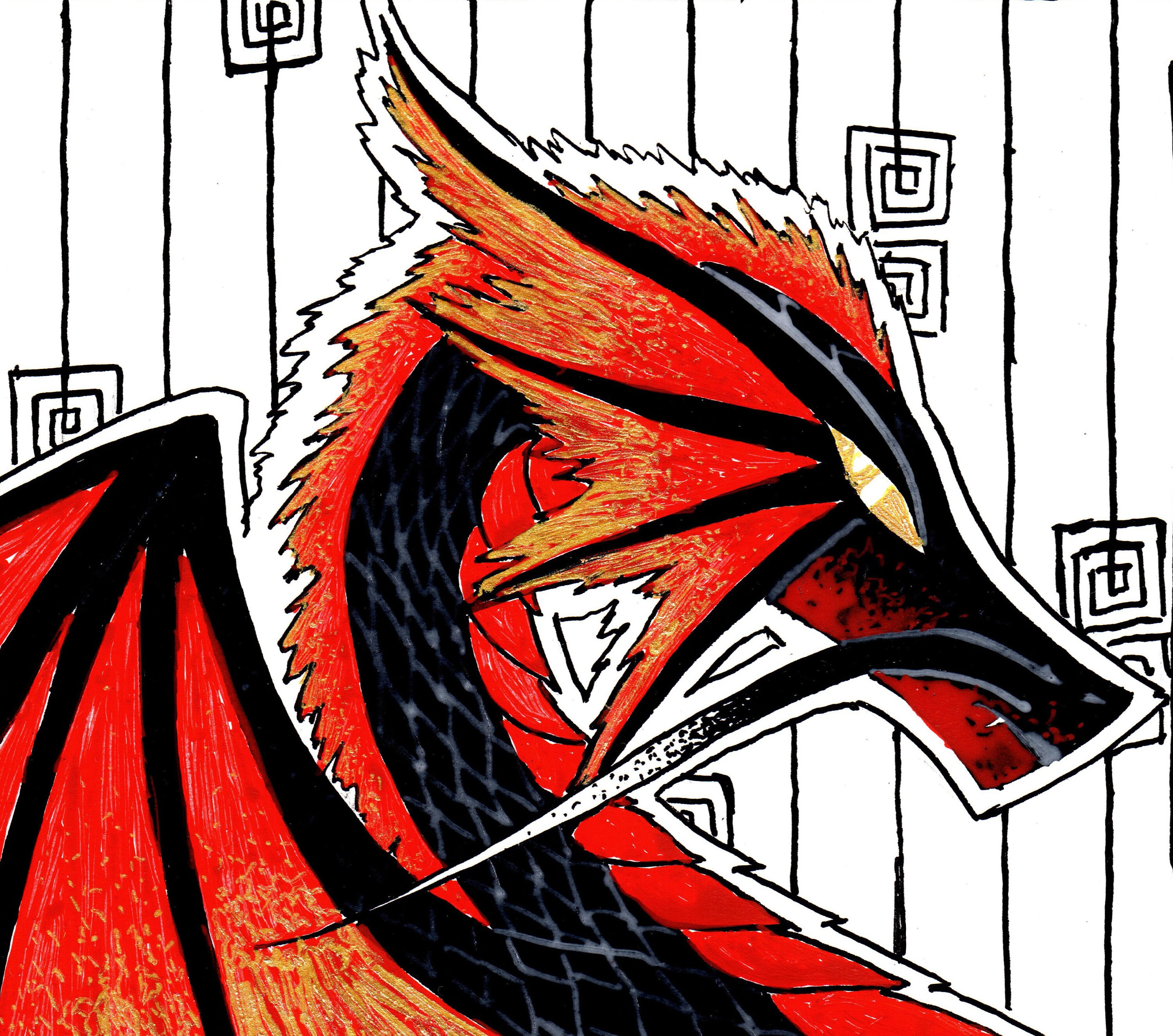 Red Elemental Fire Dragon Hand Colored Metallic Print - Etsy