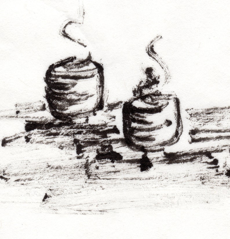 Japanese Style Ink Painting Calligraphy Teapot and Teacups Print - Etsy