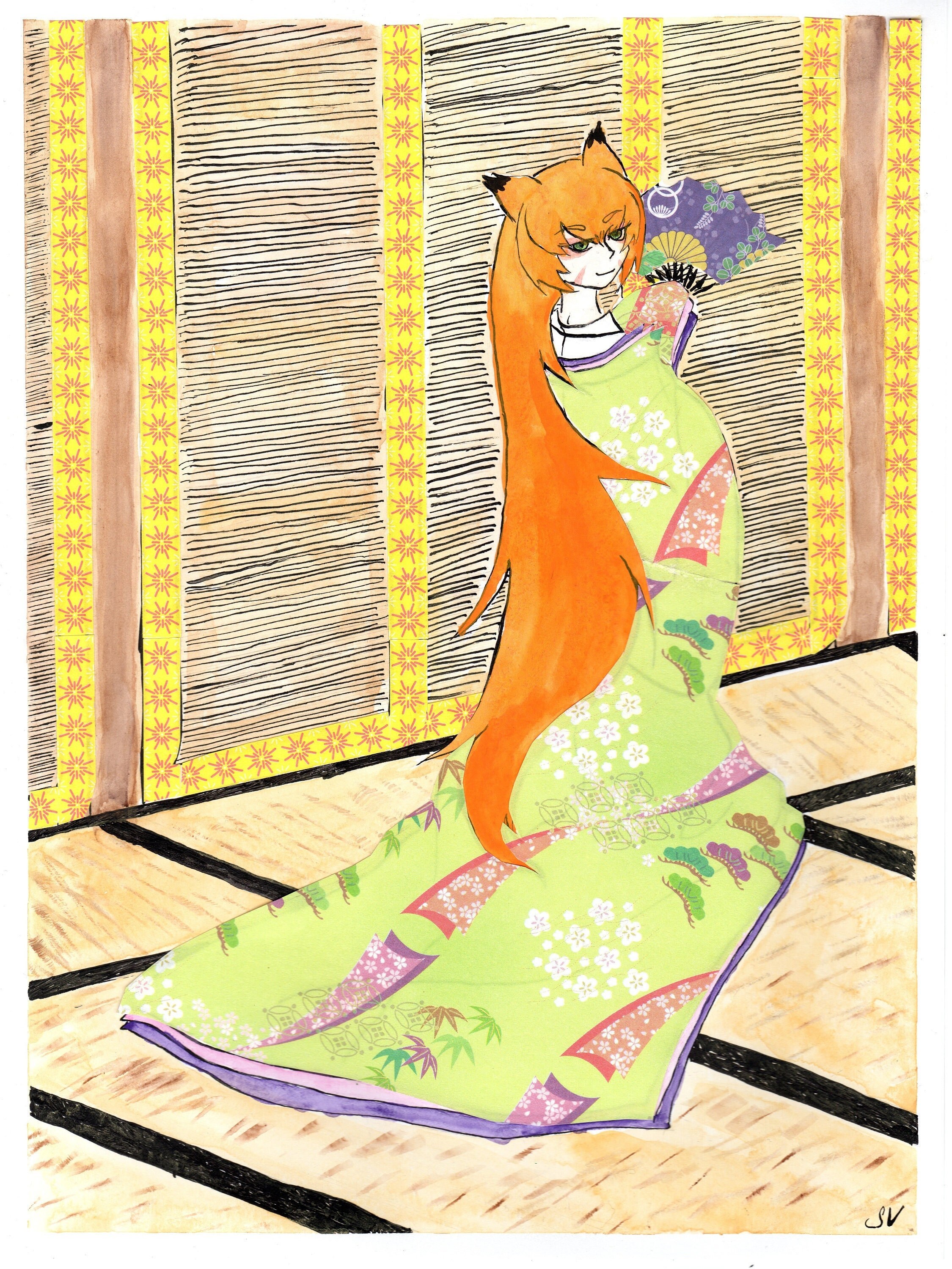 Fantasy Character Illustration Anime Fox Girl Medieval Japanese Kimono ...