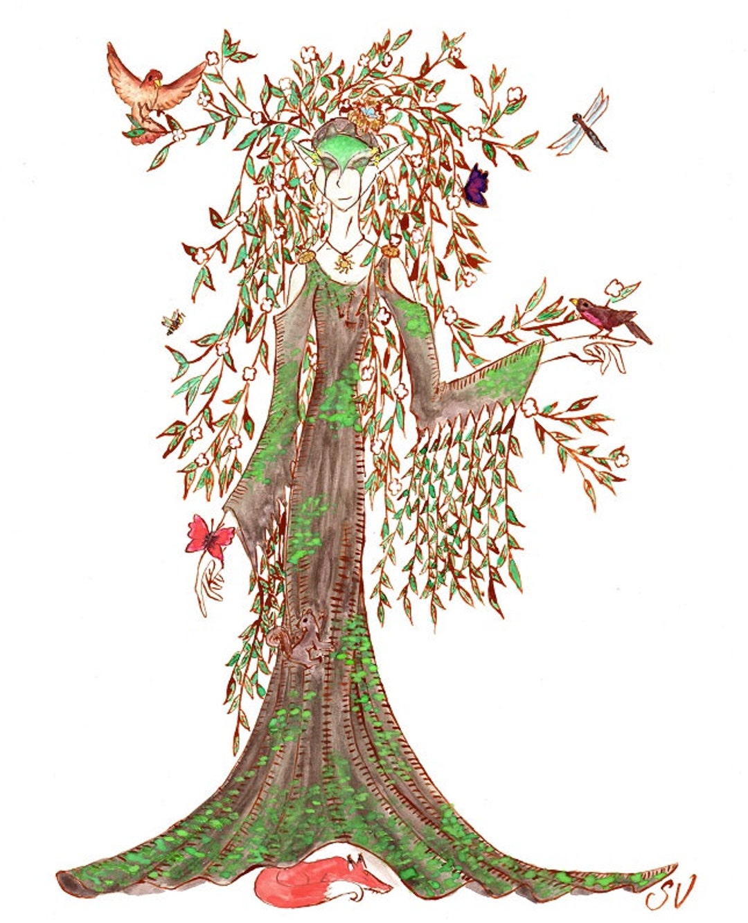Fantasy Character Illustration Greek Mythology Dryad and Animals Print ...