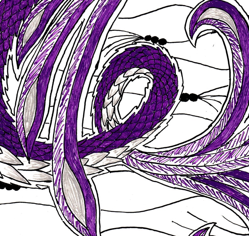 Purple Elemental Wind Dragon Hand Colored Metallic Print - Etsy