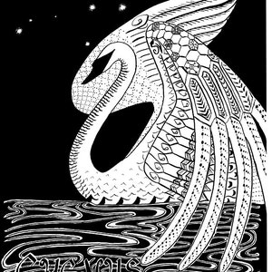 Black & White Abstract Zentangle Cygnus Swan Constellation Illustration ...