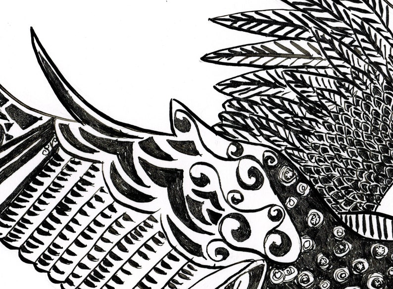 Black & White Abstract Zentangle Black Bird Raven Print - Etsy