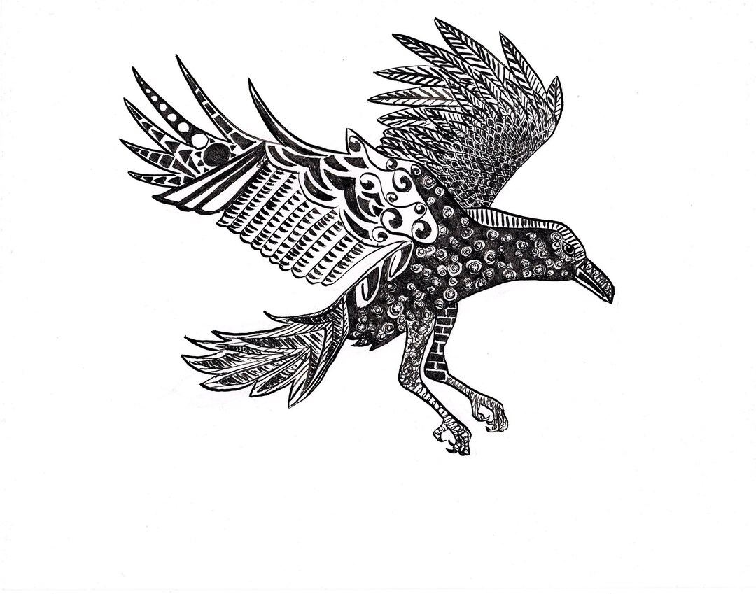 Black & White Abstract Zentangle Black Bird Raven Print - Etsy