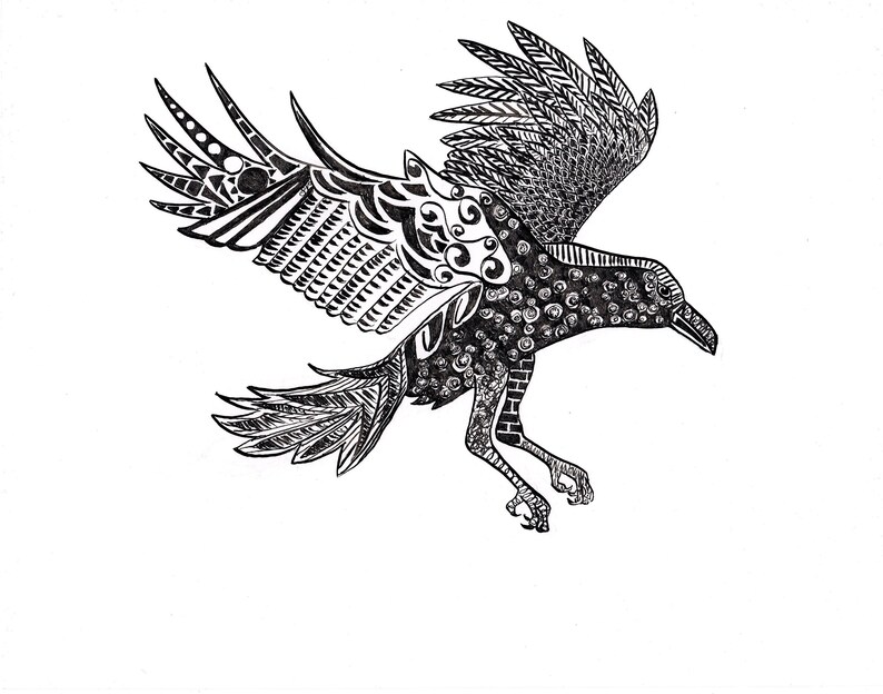 Black & White Abstract Zentangle Black Bird Raven Print - Etsy