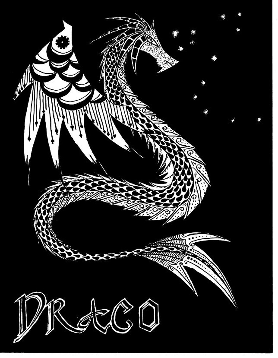 Black and White Abstract Zentangle Draco Constellation Dragon ...