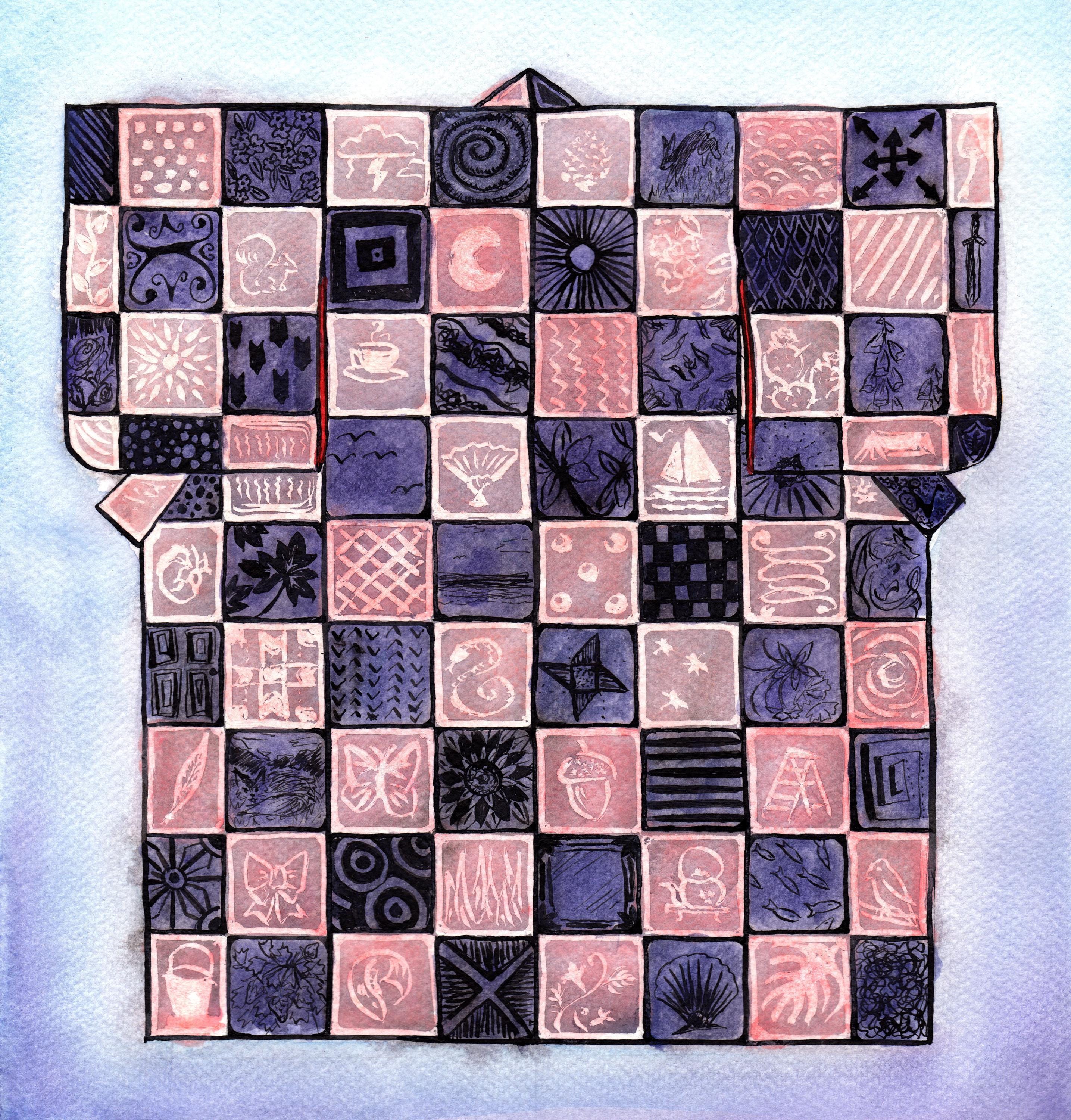 Abstract Zentangle Patchwork Checked Japanese Kimono Limited Edition ...