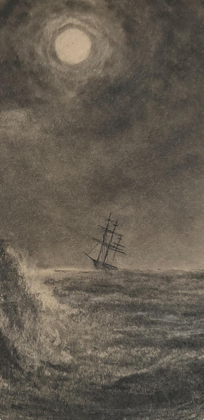 ORIGINAL Lighthouse Drawing Ship at Sea Dark Art - Etsy