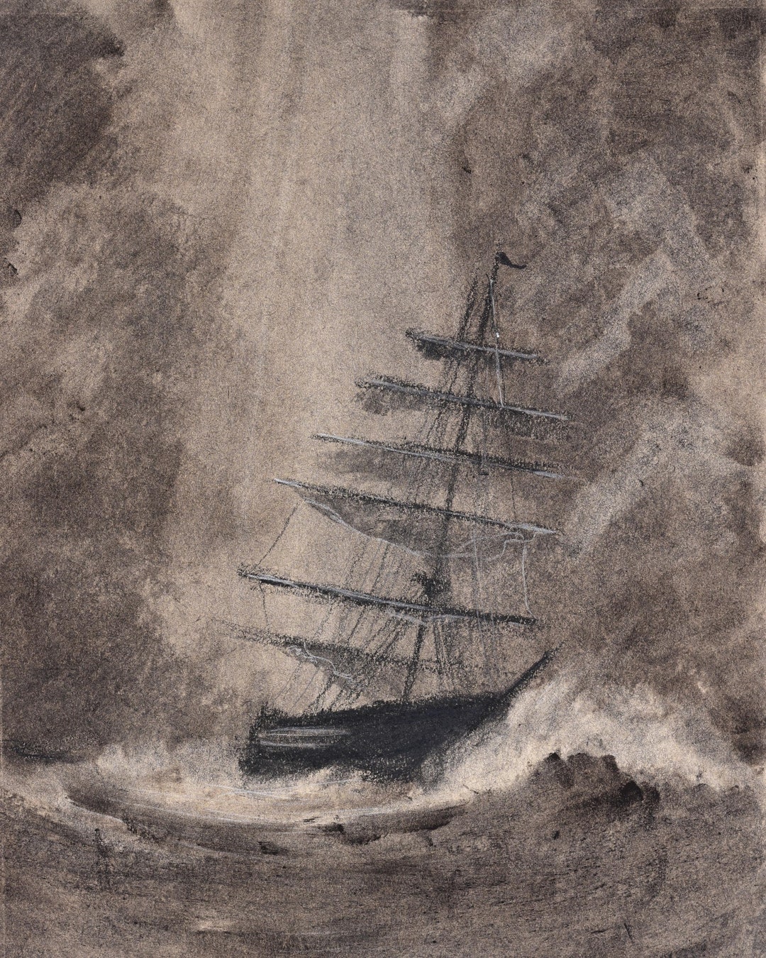 Ship Drawing Sailing the Seas Nautical Decor Vintage Art - Etsy