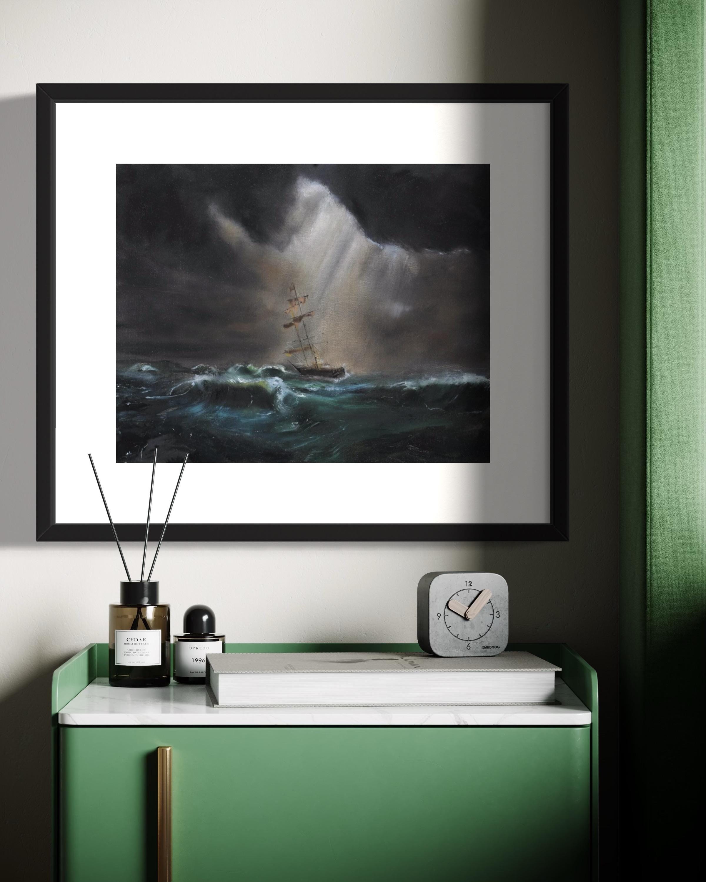 Light on the Stormy Sea Nautical Art Classic Seascape for Living Room ...