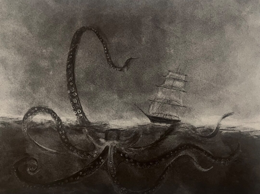 Octopus Art Drawing Sea Life Sea Creature Nautical Decor - Etsy