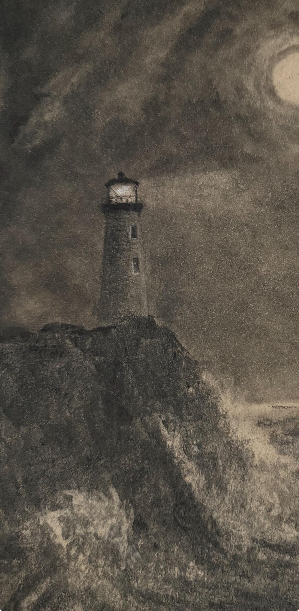 ORIGINAL Lighthouse Drawing Ship at Sea Dark Art - Etsy