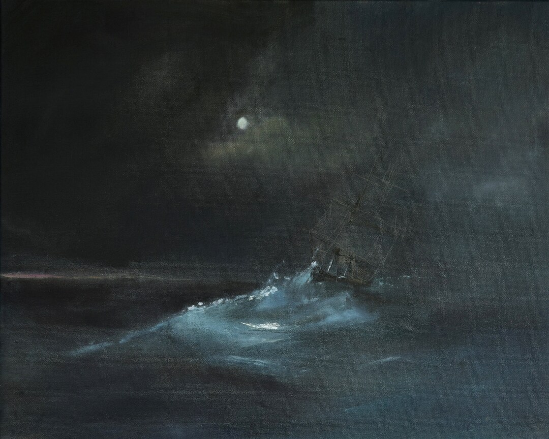 Boat Sailing the Sea Ship in Moonlight Nautical Decor Fine Art Print - Etsy