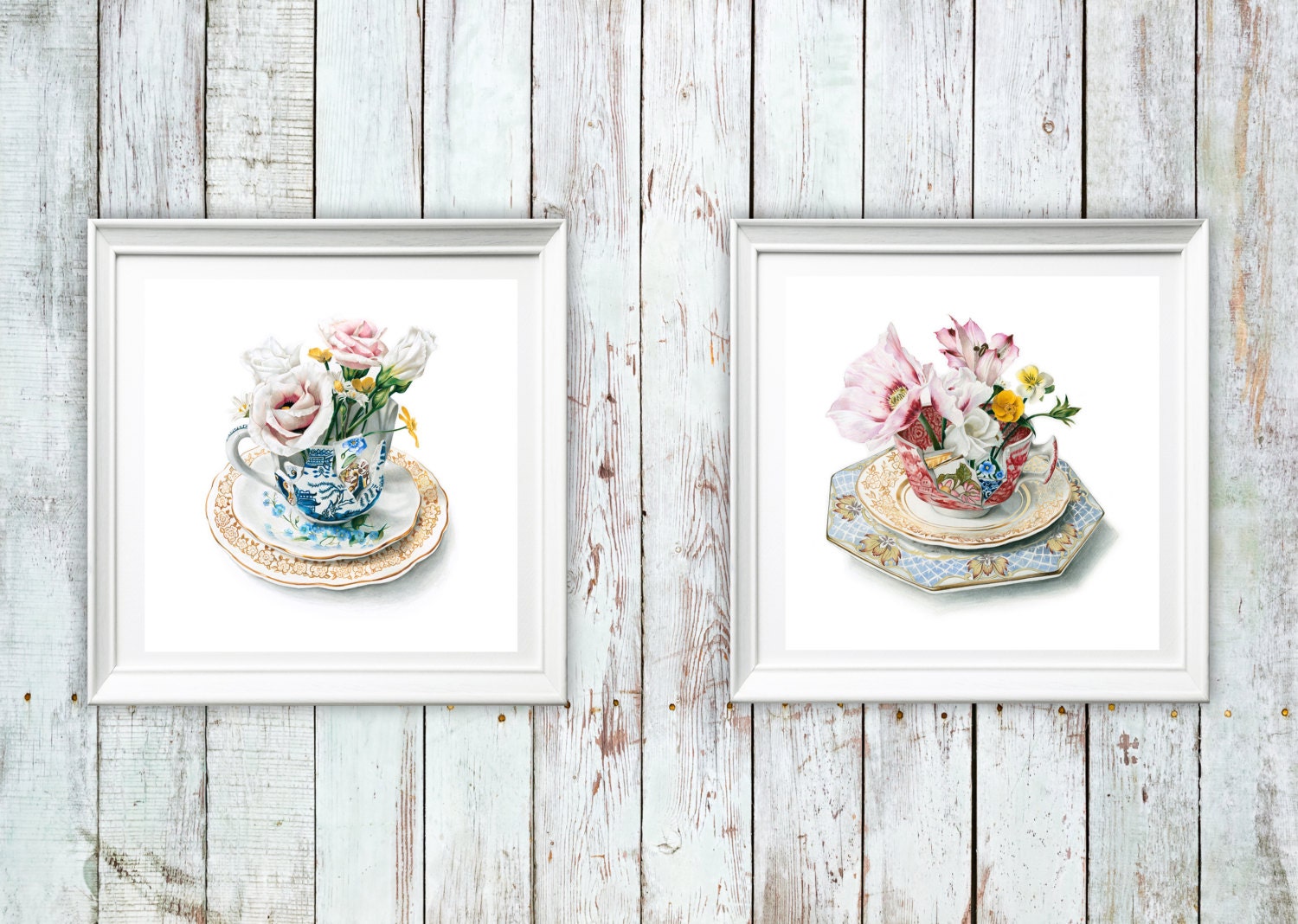Teacup Drawing | Floral Art Print | Flowers Wall Art | Print From ...