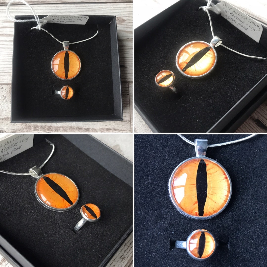 Hand Painted Serpent Snake Eye Jewellery Set Pendant Necklace - Etsy