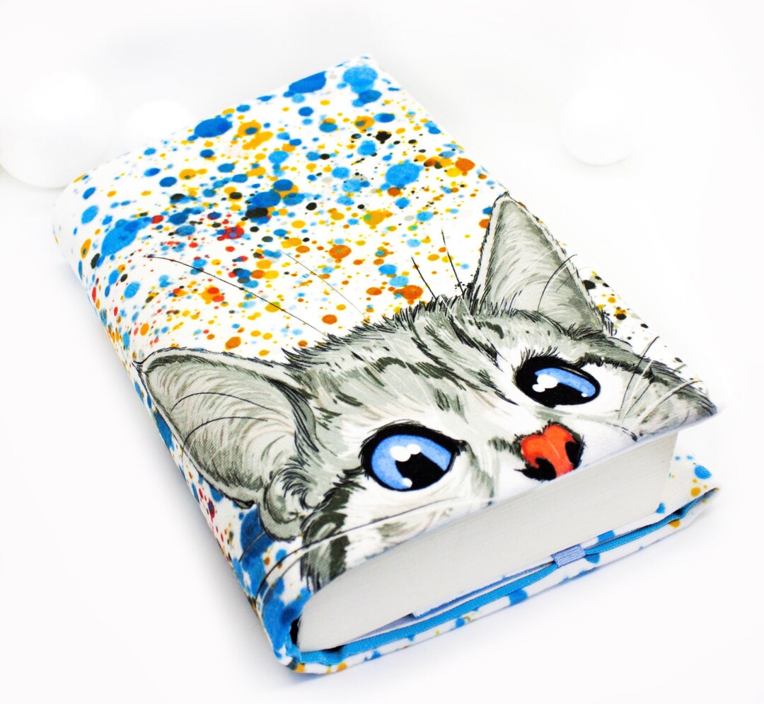Soft Fabric Book Cover With a Grey Cat for Book Lovers - Etsy