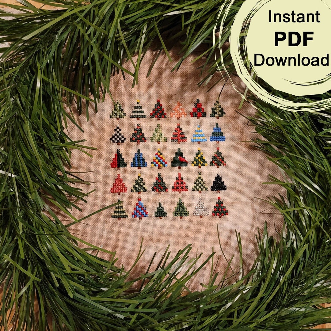 Non-denominational Winter Holiday Conifers Cross Stitch Pattern Chart ...