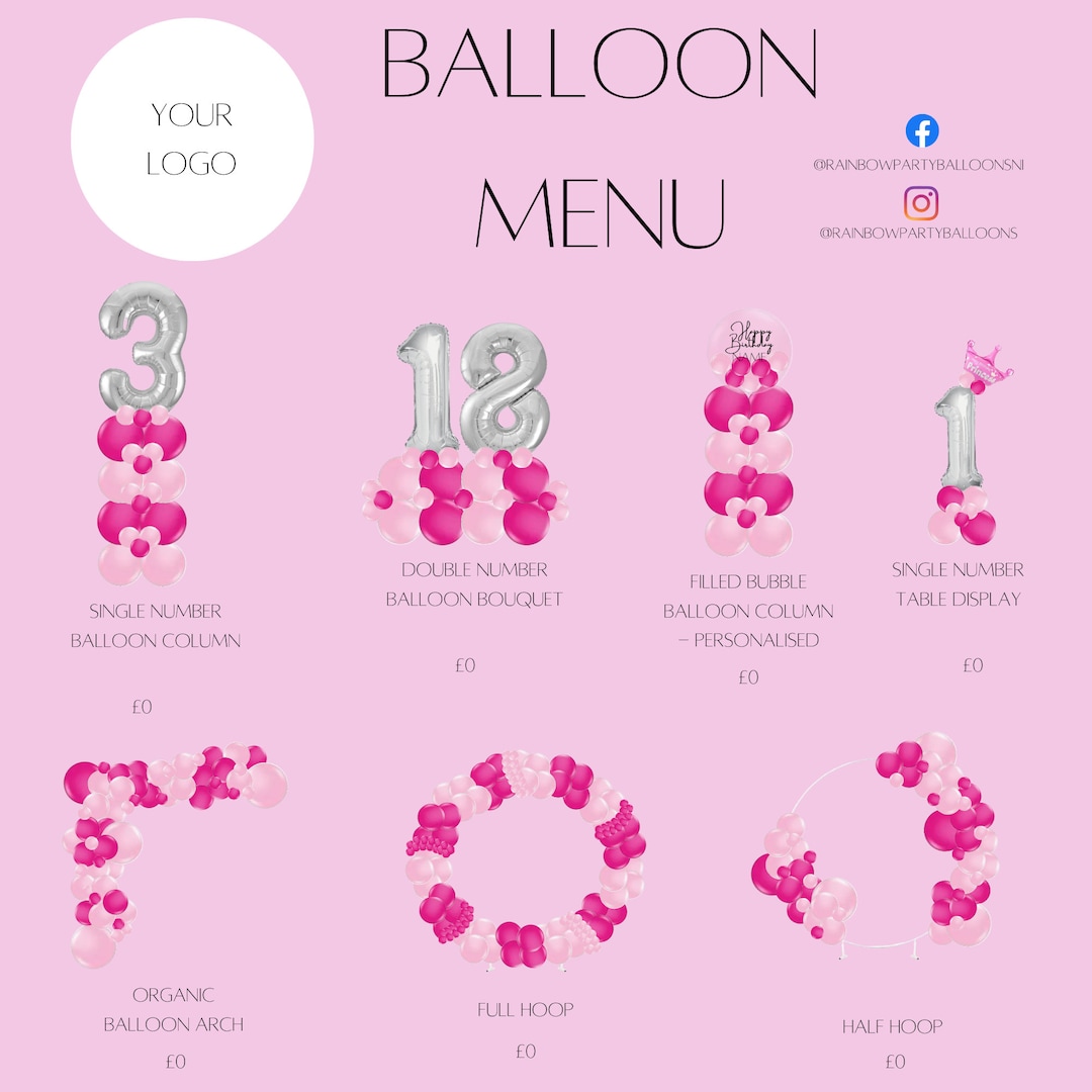Custom Balloon Menu, Balloon Price List, Balloon Price Guide, Balloon ...