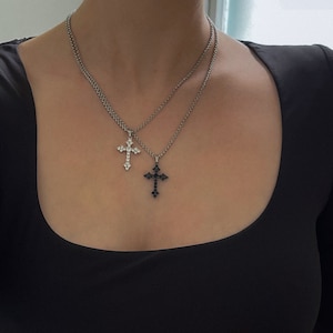 CZ Gothic Cross Chain Link Necklace Stainless Steel Crystal Diamond ...